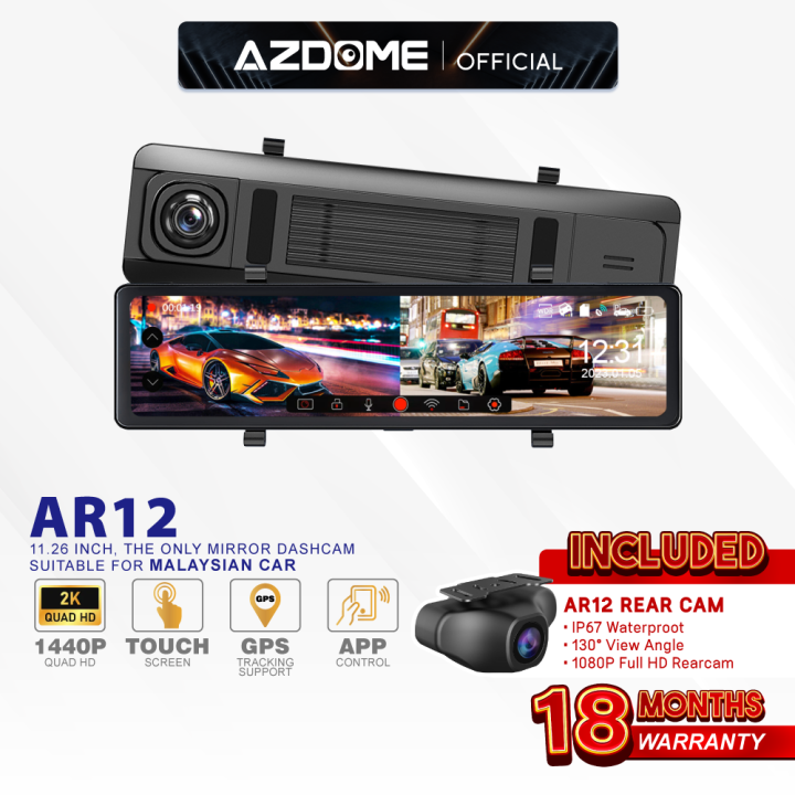 AZDOME AR12 1440P/2K Quad HD Rear Mirror Front & Rear DashCam Night ...
