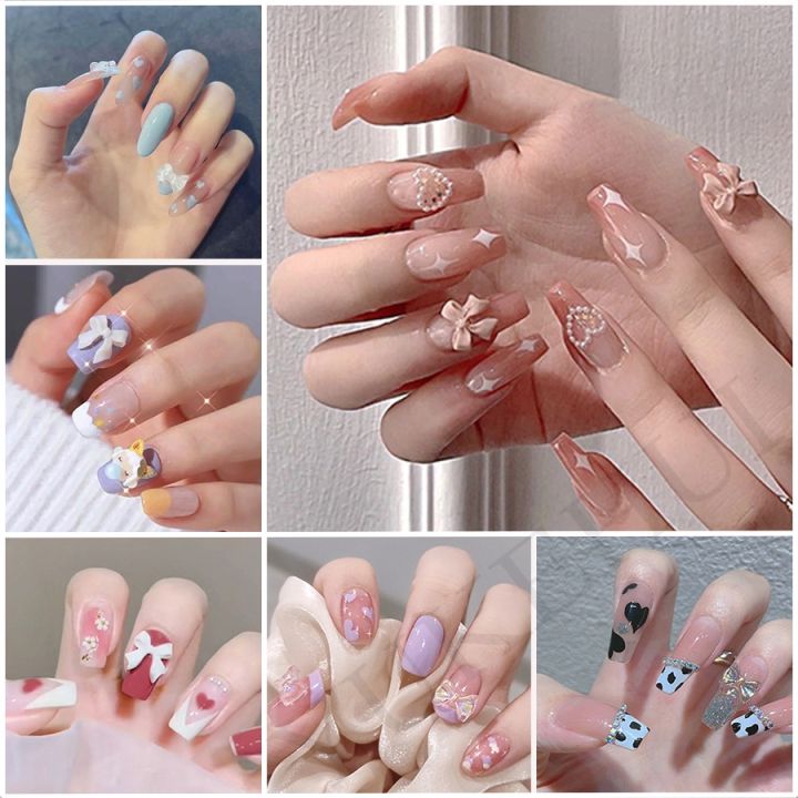 24pcs Fake Nails Set with Glue Long Nails Nail Beauty Wear Manicure DIY ...