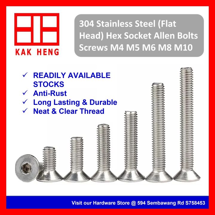 GoKimDiam SUS304 Countersunk Screws Flat Head Hex Socket Allen Bolts M4 M5 M6 M8 M10 (10mm ...