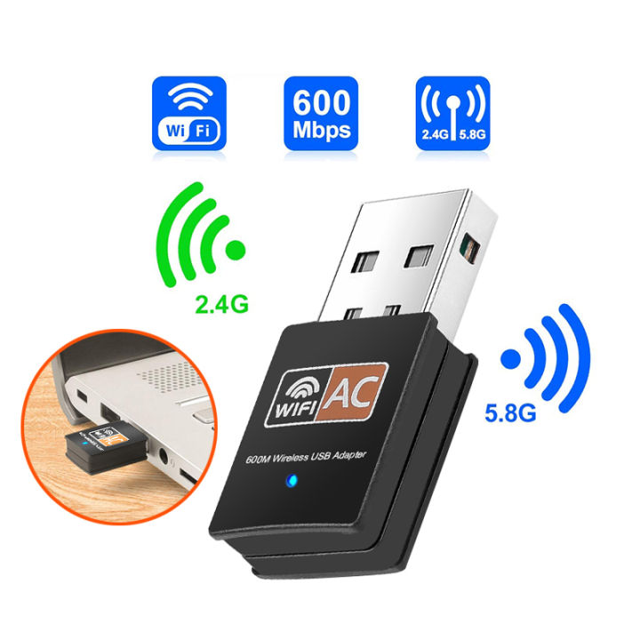 600Mbps USB PC WiFi Adapter Dual-Band External 2.4G 5g Wireless Wifi ...
