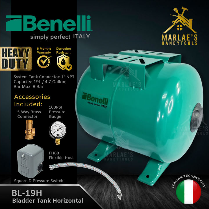 Benelli 19 Liters 60 Liters Bladder Tank with Pressure Switch, Gauge ...