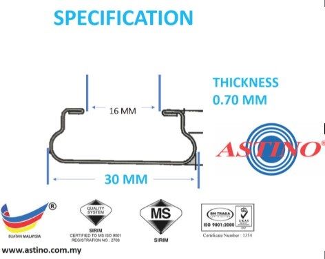 ASTINO SMALL U PURLIN ( WITHOUT SPRING ) 29 MM X 14 MM X 0.70 MM X 2 ...