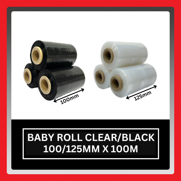 M-ONE Stretch Film / Wrapping Film / Baby Roll Clear / Black (100mm ...