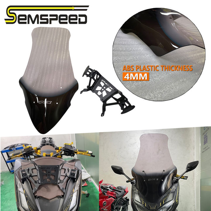 SEMSPEED Motorcycle Front Windshield Airflow Windscreen + Rearview ...