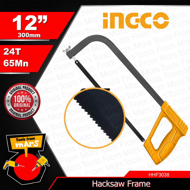 INGCO 12 inch Heavy-Duty Hacksaw Frame Hack Saw Lagare with Blade 300mm Cutting Cut HHF3038 ...