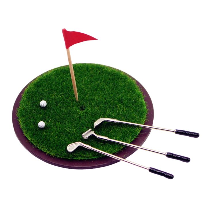 Miniature Golf Toy Set For Doll House Wood Club Metal Base Craft Model ...