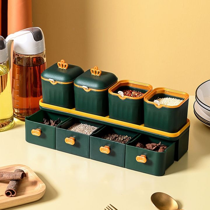Crown seasoning pot drawer type seasoning box set condiment storage ...