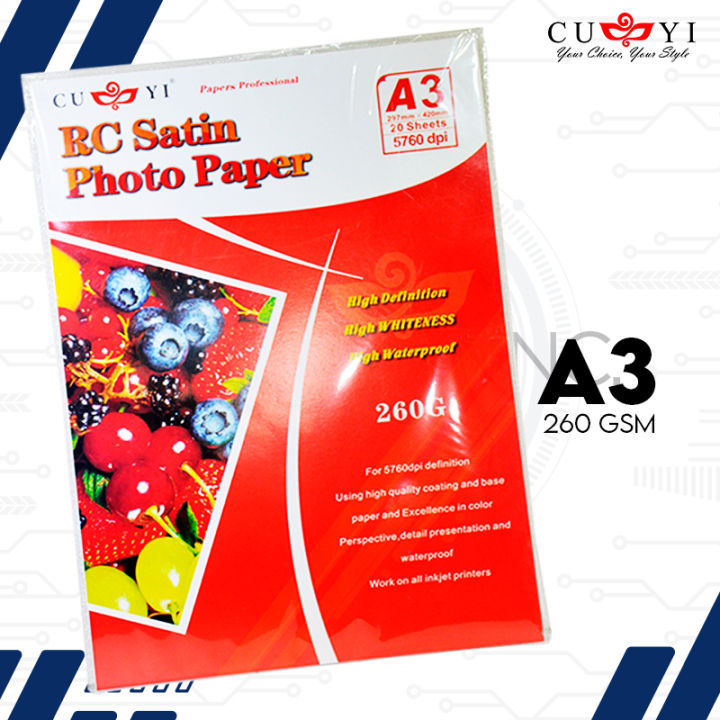Risefully A3 Size CUYI RC Satin Photo Paper 260gsm 20 Sheets Pack ...