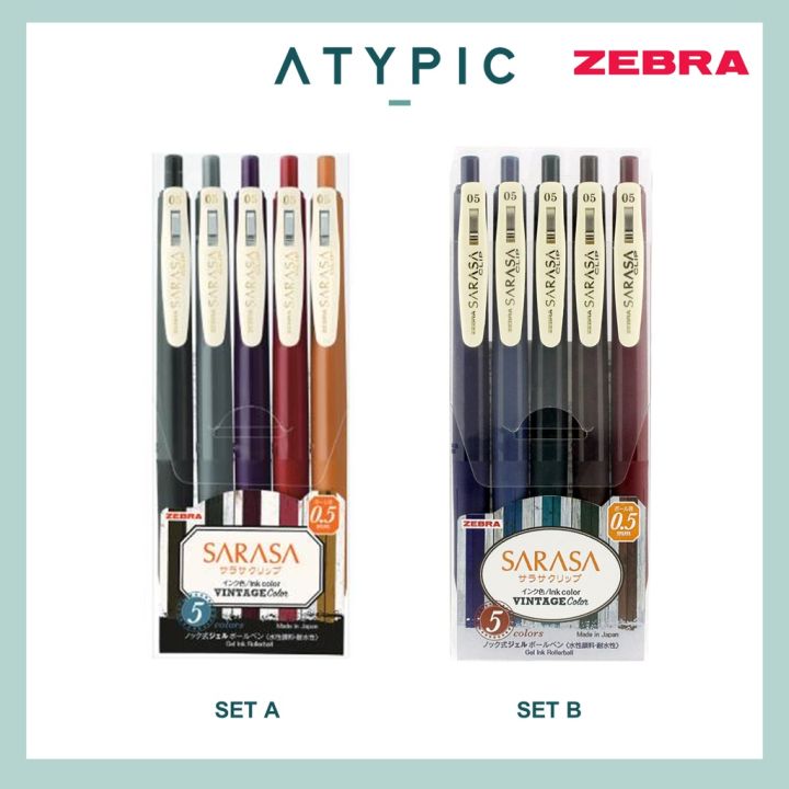 ZEBRA Sarasa Clip Gel Ink Ballpoint Pen 0.5mm, Rubber Grip, Vintage Colors, 5 Colors Set ...
