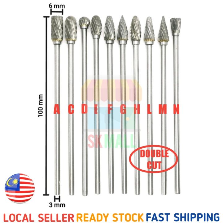 1pcs 6mm x 3mm x 100mm Tungsten Carbide Burr Panjang Extra Long Double ...