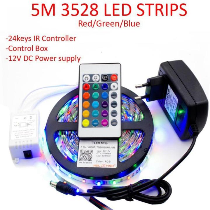 5M Waterproof LED Strip Light with Remote Controller Power Supply ...