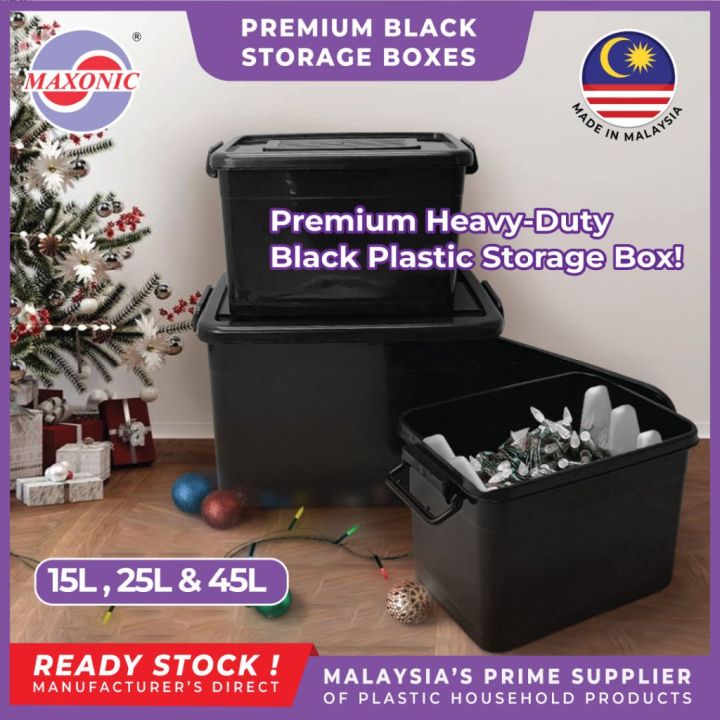 MAXONIC 15L/25L/45L BLACK PLASTIC STORAGE BOX WITH WHEELS | STACKABLE, LARGE,MULTIPURPOSE ...