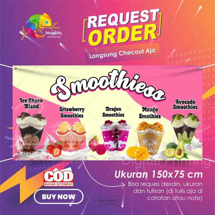 Spanduk Banner 150x75 Es Smoothies Buah Bisa Custom | Lazada Indonesia