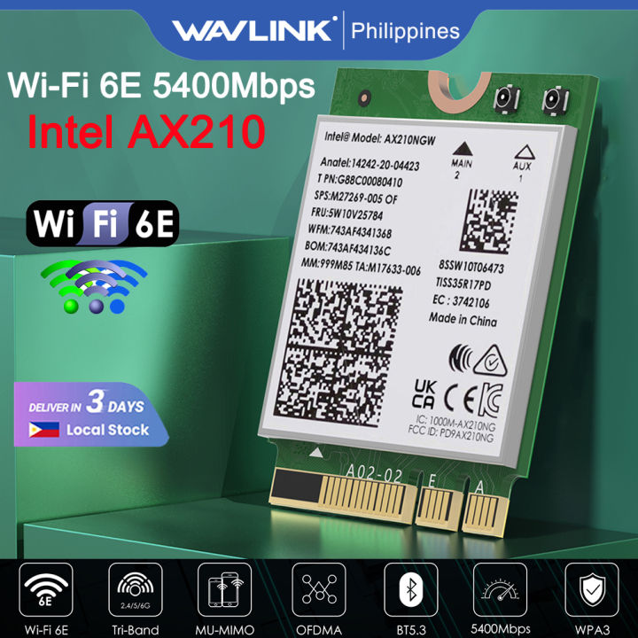 WAVLINK WiFi 6E Wireless Card, Intel AX210 Tri-Band 5400Mbps 2.4GHz/5GHz/6GHz Network Adapter ...