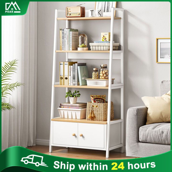 Book Shelf Ladder Shelf Rack Display Rack with Door Floor Shelf Wooden ...