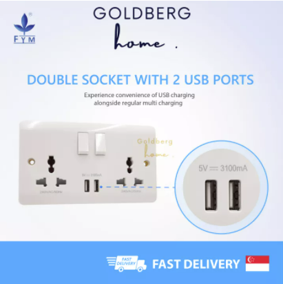 [SG seller] FYM Universal Wall Double Power Socket Outlet 2X13A with ...
