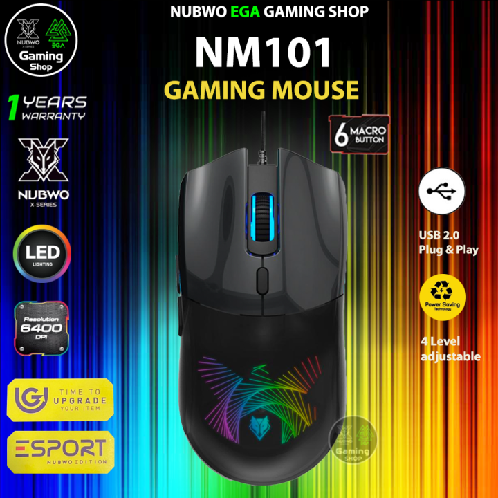 🎮 GAMING NUBWO NM101 GAMING MOUSE 6 BUTTONS เมาส์เกมมิ่ง 6400 DPI ระบบไฟ LED LIGHTING สวย ใช้งาน ...