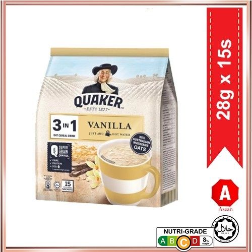 QUAKER 3 IN 1 INSTANT OATS CEREAL DRINK VANILLA WITH WHOLEGRAIN OATS HEALTHY DRINKS 15 SACHETS ...