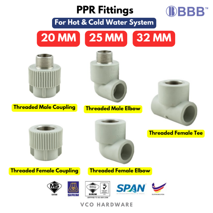 Bina SIRIM PPR Threaded Fittings for Hot & Cold Water / Coupling Elbow ...