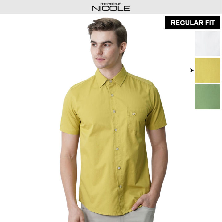 monsieur NICOLE (Regular Fit) Cotton Twill Short Sleeves Shirt With ...