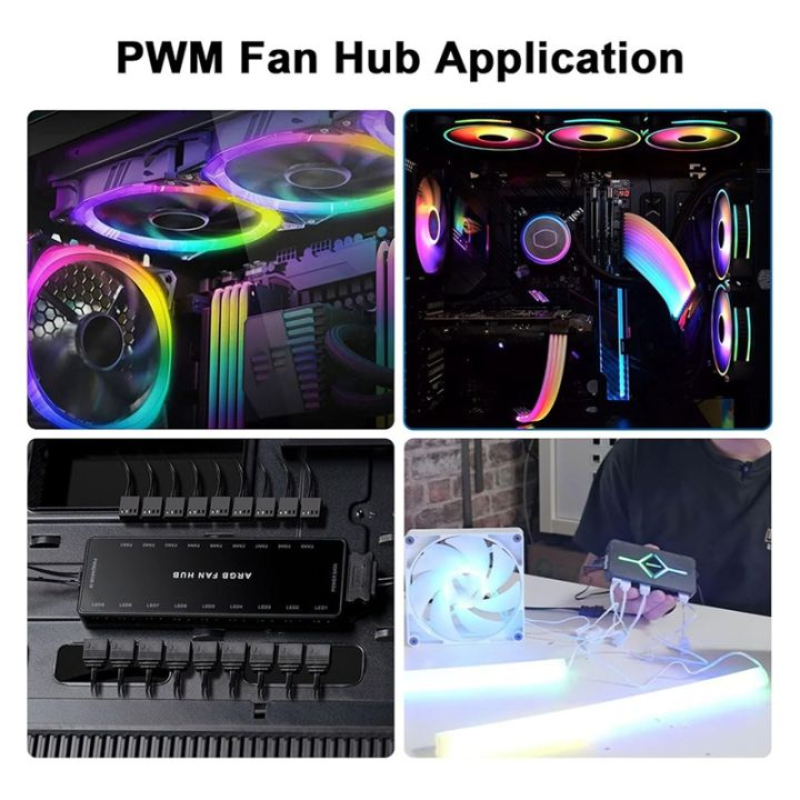 ARGB & PWM 2-In-1 PC ARGB Fan Hub 5V 3PIN ARGB 12V 4PIN PWM RGB Housing ...