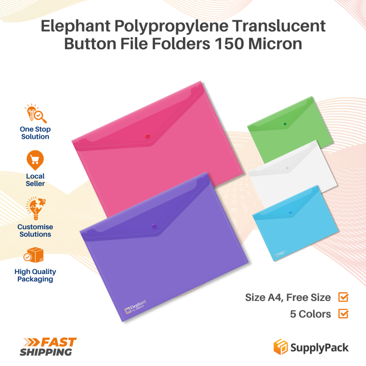 Elephant Polypropylene Translucent Button File Folders Strong and ...