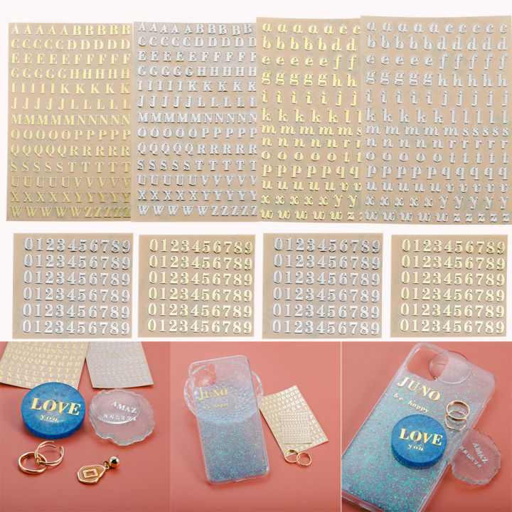 1pcs Alphabet Letters Numbers Decor Stickers Gold Silver Epoxy Resin ...