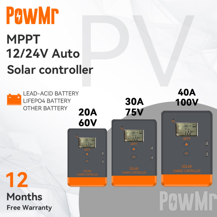 PowMr MPPT Solar Charger Controller 20A 30A 40A 12V 24V Solar Panel ...