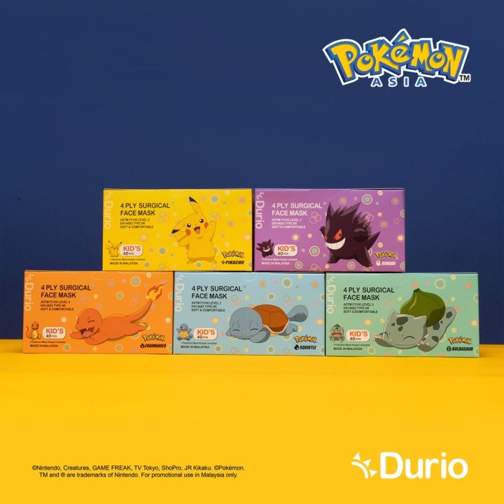 Durio 546K Pokemon Surgical Face Mask Kids 40pcs (Face Mask Keeper and ...