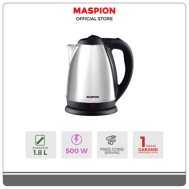 MASPION MEK-1802 KS ELECTRIC KETTLE TEKO LISTRIK STAINLESS STEEL 1.8 ...