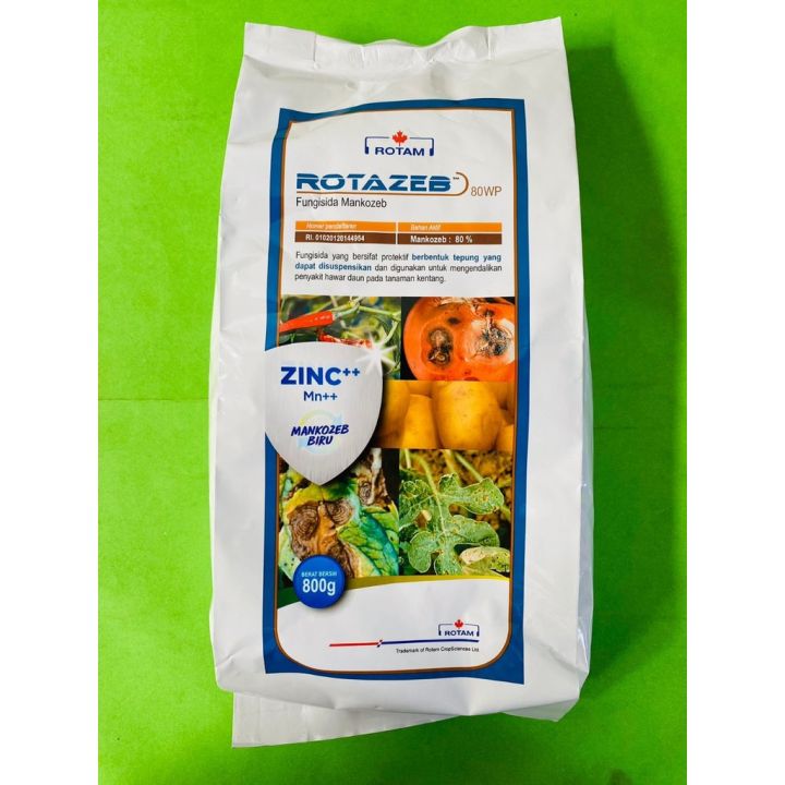 Fungisida ROTAZEB 80WP pengendali hawar daun mankozeb biru isi 800gr ...