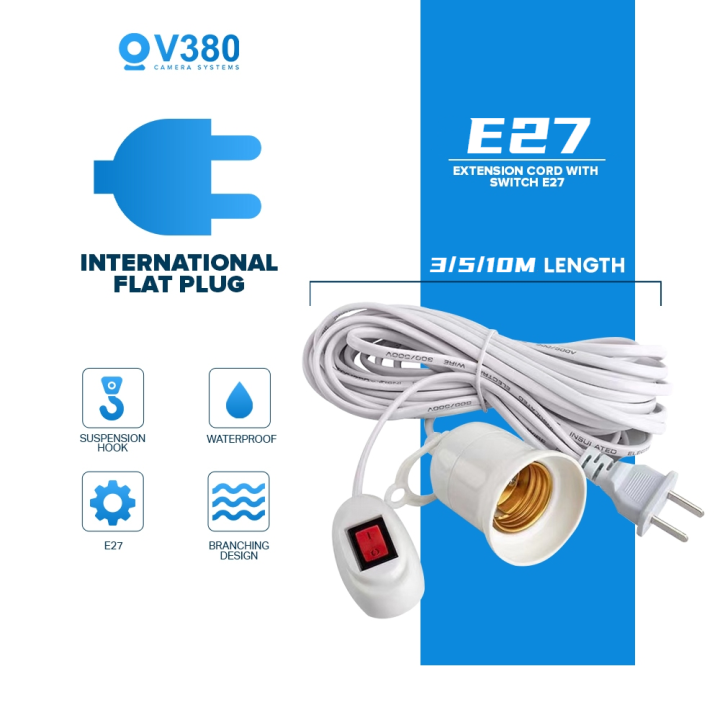 3/5/10M E27 Bulb Socket With Outlet Extension Cord With Switch Bulb ...