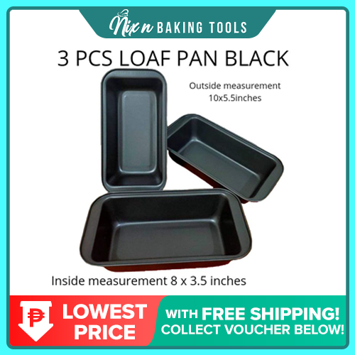 3PCS LOAF PAN BLACK outside meas 10x5.5inch, inside meas. 8x3.5inch ...