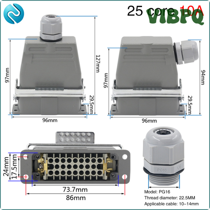 VIBPQ Rectangular Heavy Duty Connector HDC-HD-025 25 Core Pins ...