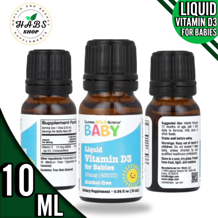 California Gold Nutrition, Baby Vitamin D3 Drops, 10 mcg (400 IU), 0.34 ...