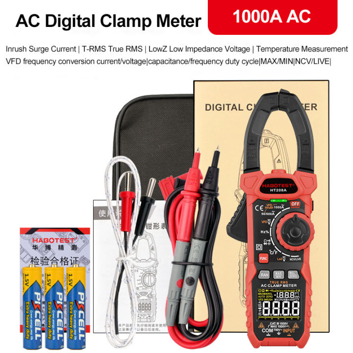 HT208 Digital Clamp Meter Multimeter 1000V 1000A AC DC True RMS Pinza ...