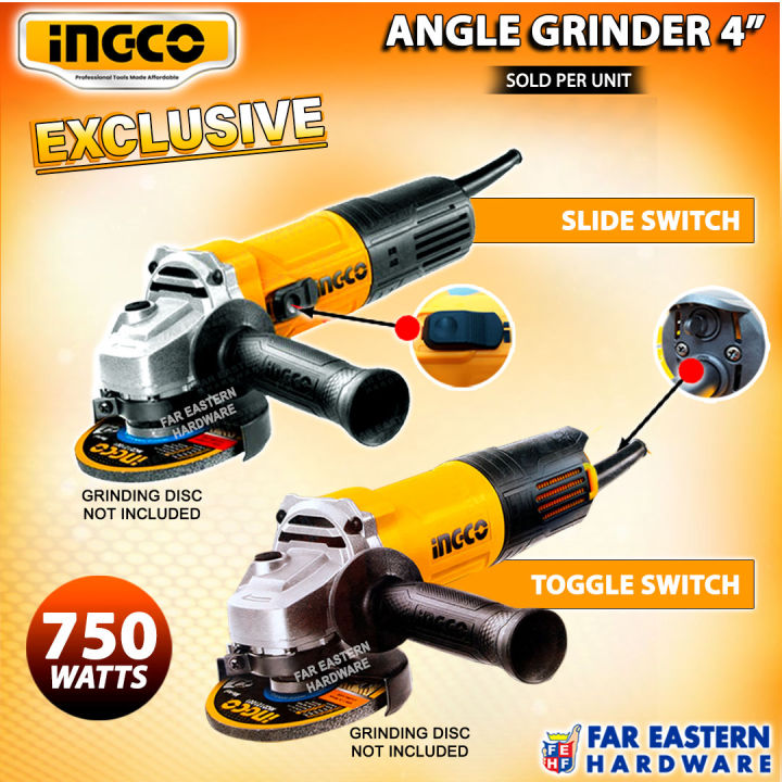 INGCO Angle Grinder 4" Slide | Toggle Switch 750W AG750283 | AG70012 ...