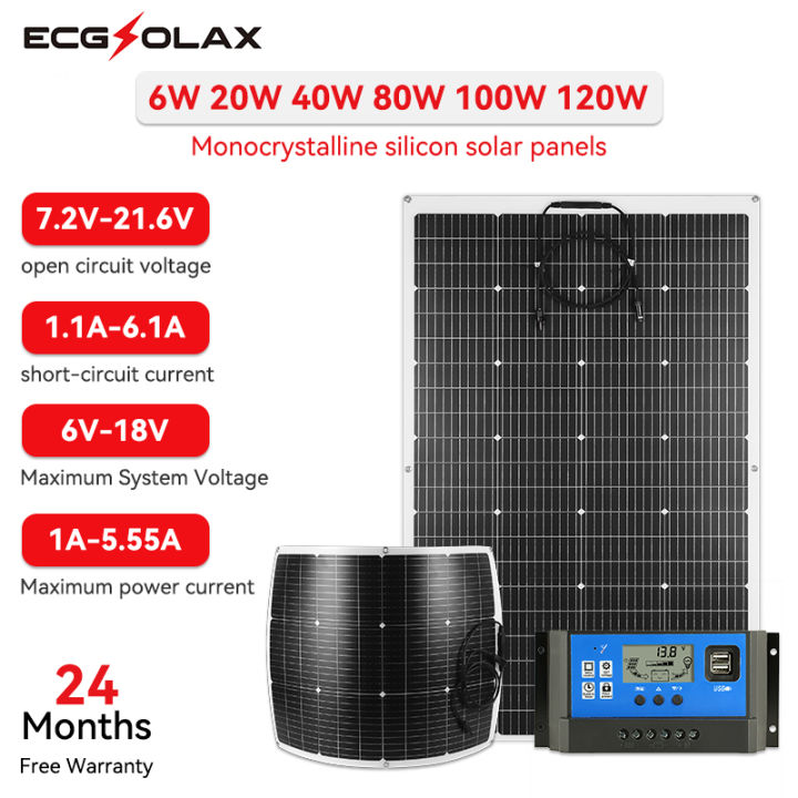 ECGSOLAX Solar Panel 6W 20W 40W 60W 80W 100W 120W att 18 Volt High ...