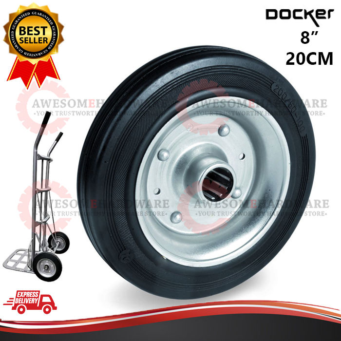 (3/4" OR 1") DOCKER 20CM 8" HEAVY DUTY TROLLEY RUBBER WHEEL HAND TRUCK ...