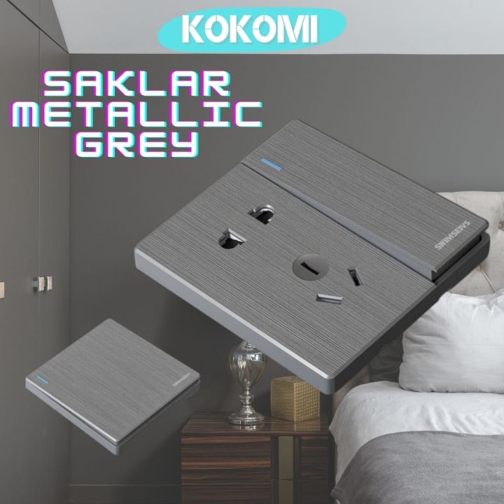 KOKOMI Saklar Dinding METALLIC Grey Premium Abu Electrical Wall Socket ...