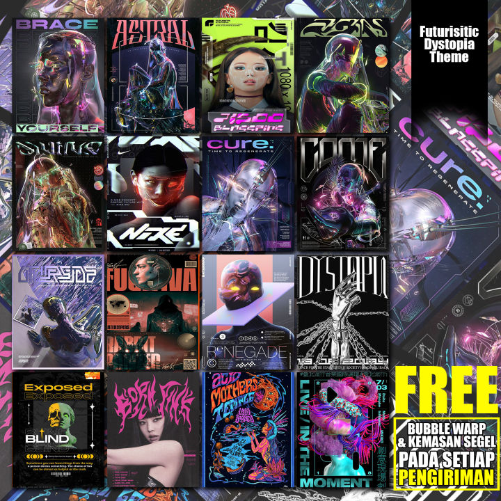 Poster Dinding Abstrak Aesthetic Futuristic Dystopia Isi 16 Lembar ...