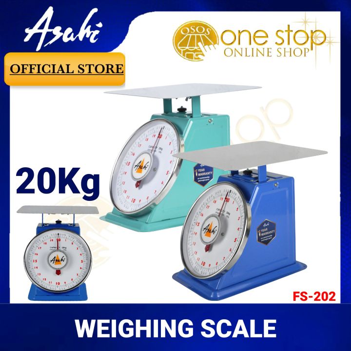 Asahi Original Spring Dial Weighing Scale 20kg Stainless Chrome Plated Flat Pan FS-202 •OSOS ...