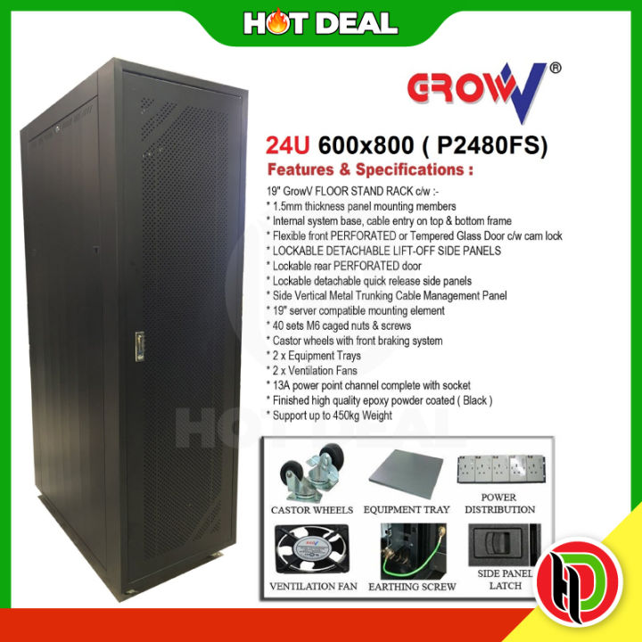 Hotdeal ( P2480FS ) GrowV 19" 24U 600x800 Floor Stand Server Rack - 19 ...
