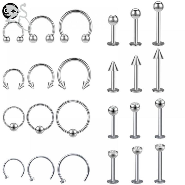 ZS 3PCS/Lot 16G G23 Titanium Nose Tongue Ring Set Crystal Lip Labret ...
