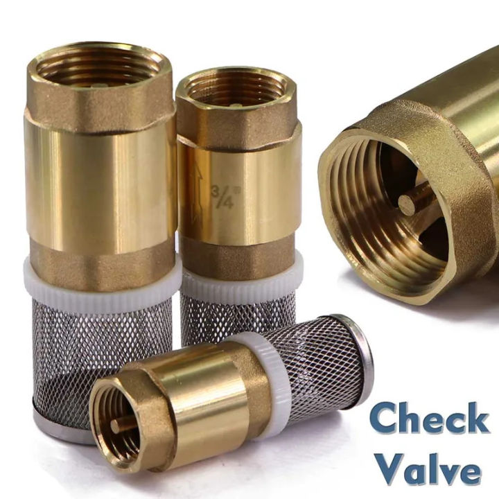 1/2" 3/4" 1" Brass Check Valve w/ Filter In-Line Spring Anti Backflow ...