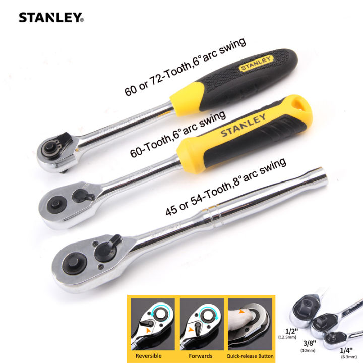 Stanley 1pcs Professional 1/4 3/8 1/2 Ratchet Wrench Spanner Mechanical Workshop Tools Wrenches ...