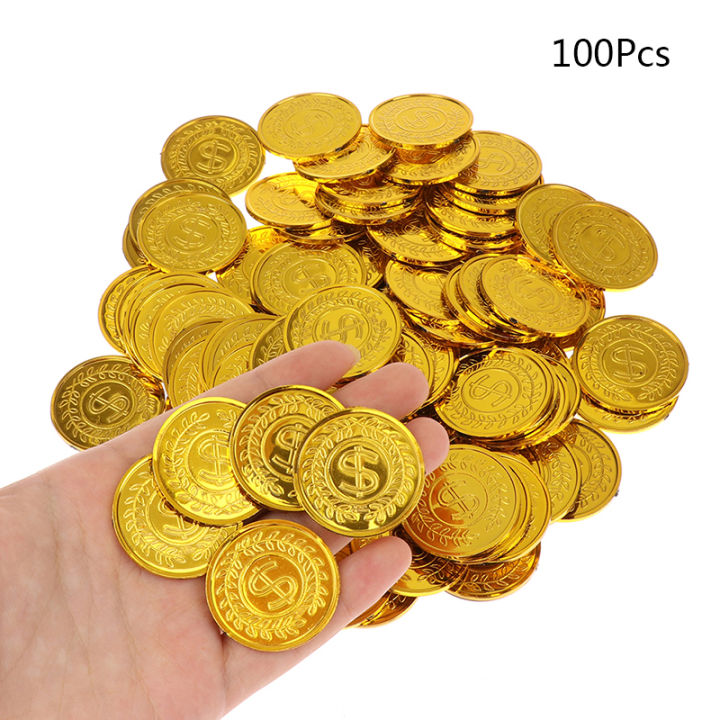 QUANSEN 100Pcs/bag Gold Fake Coins Shining Pirates Plastic Coin Party ...
