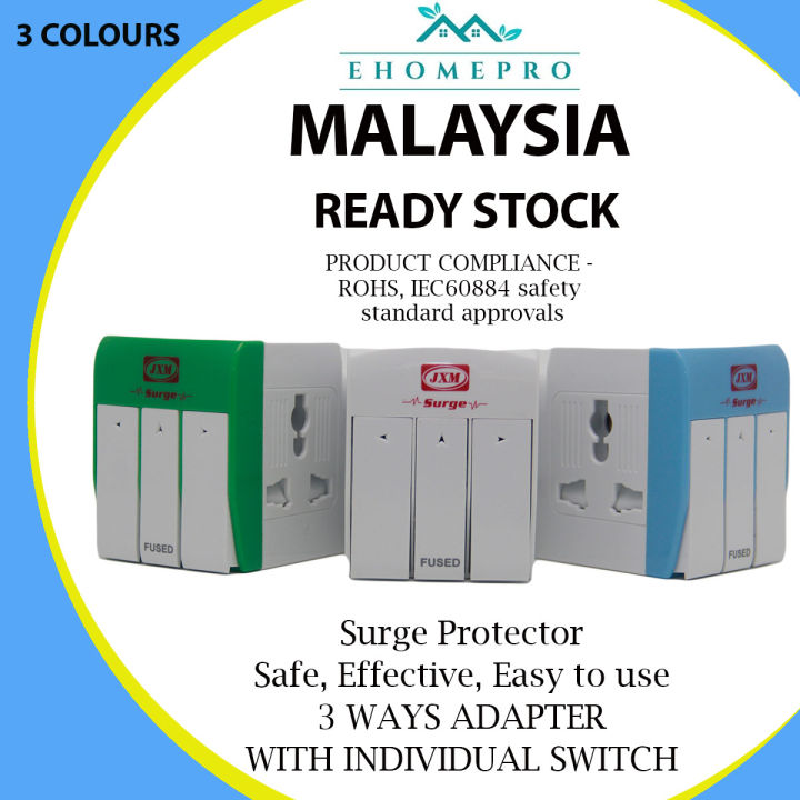 [READY STOCK] 3 Ways Adapter with switch/ power point/3 pins sockets ...