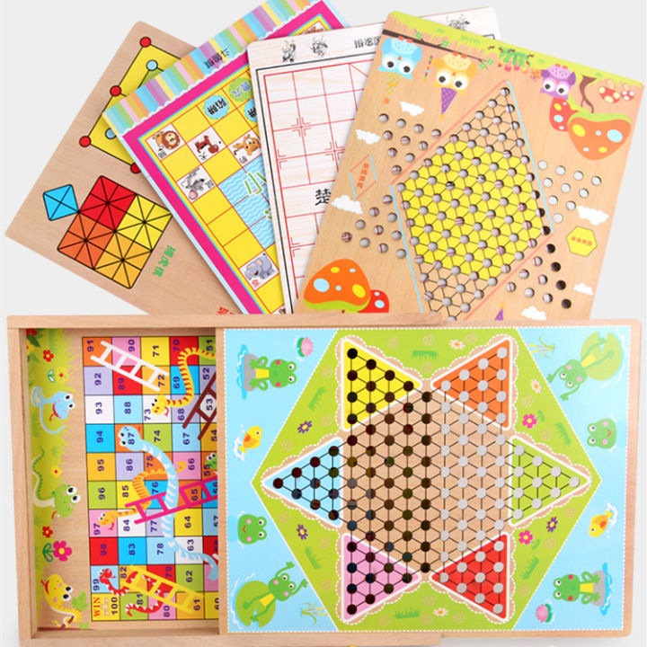 9 in 1/19 in 1 Board Game Wooden Chess Set Family Game Flying Chess ...