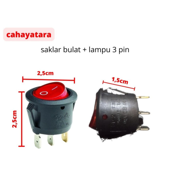 Saklar Bulat Plus Lampu 3 Pin / Rocker Switch Bulat Merah 3pin plus ...
